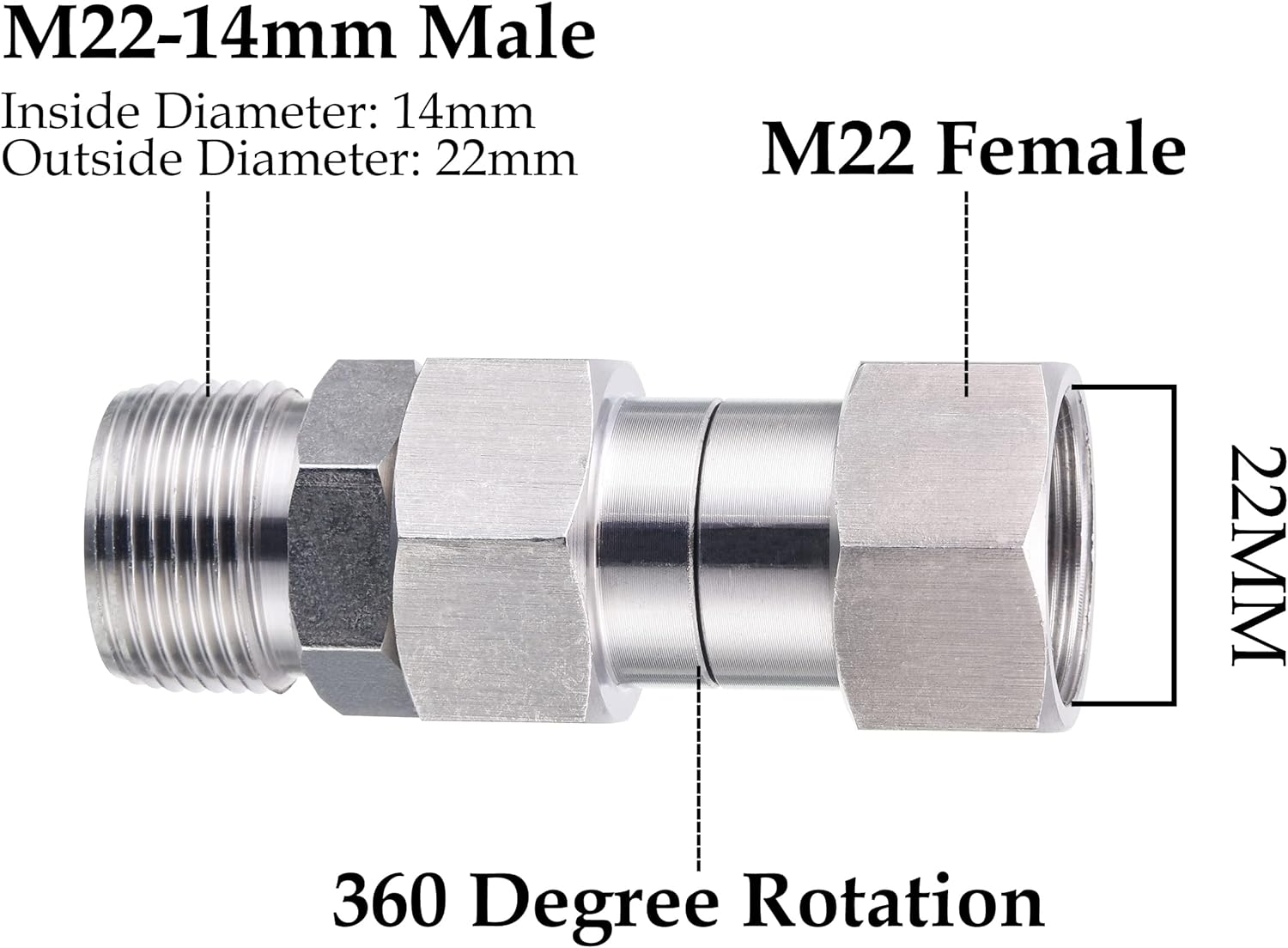 Pressure Washer Swivel, M22 14mm Swivel Joint, Stainless Steel, 5000 P ...