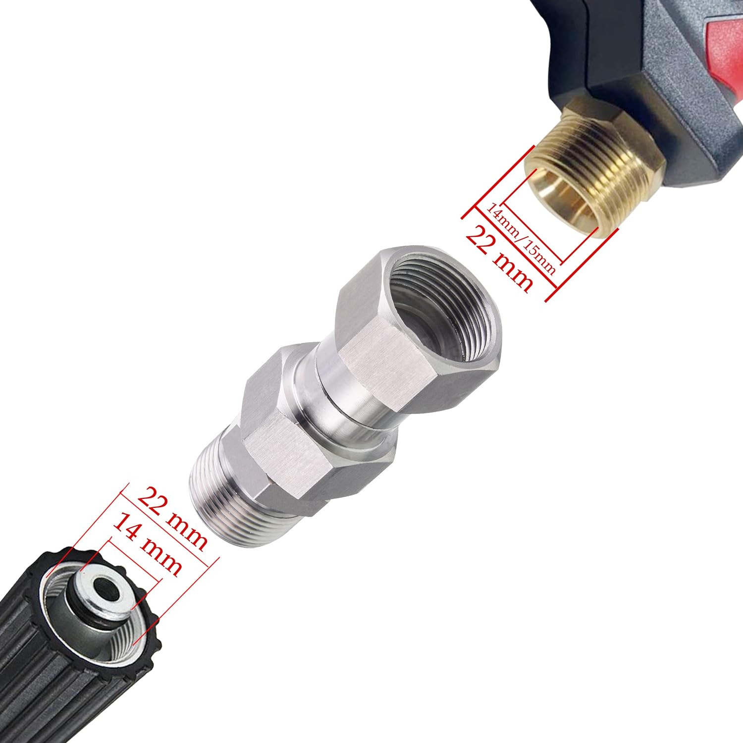 Pressure Washer Swivel, M22 14mm Swivel Joint, Stainless Steel, 5000 P ...