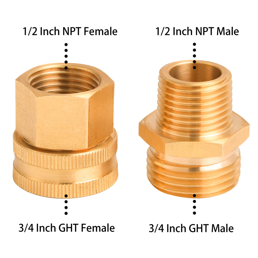 Garden Hose Adapter Sets Double Male Female Brass Connector 3 4 GHT to 1 2 NPT 8 Washers PWaccs